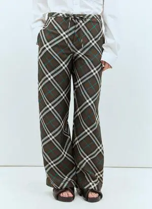 Burberry Check Silk Pants - Brown
