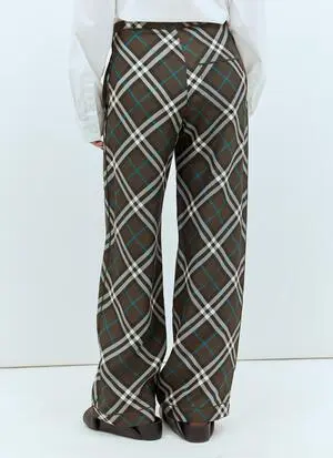 Burberry Check Silk Pants - Brown