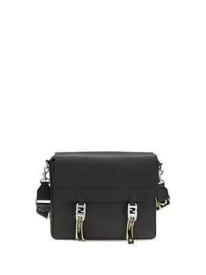 Fendi Flow Mess Medium Roman Leather Crossbody Bag - Black
