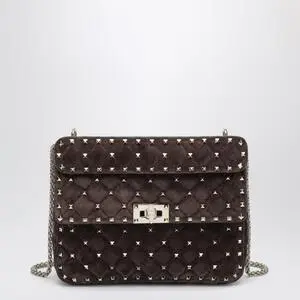 Valentino Garavani Rockstud Spike Medium Suede Shoulder Bag - Brown