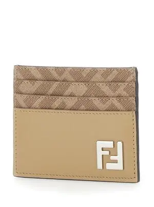 Fendi Beige Card Holder With Ff Plaque On The Front In Leather