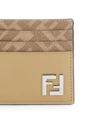 Fendi Beige Card Holder With Ff Plaque On The Front In Leather