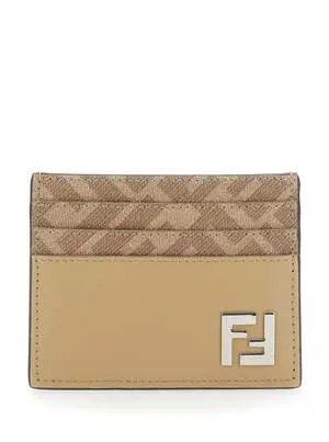 Fendi Beige Card Holder With Ff Plaque On The Front In Leather - Cream