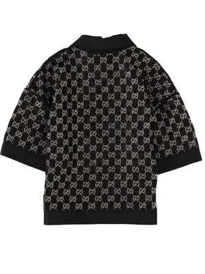Gucci Gg Crystal Embellished Polo Top - Black