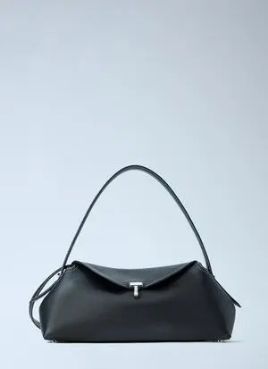 TOTEME T-lock Grained-leather Shoulder Bag - Black