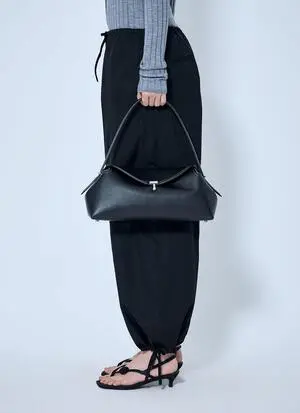 TOTEME T-lock Grained-leather Shoulder Bag - Black