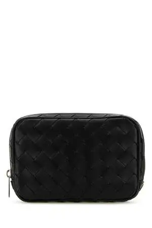 Bottega Veneta Leather Small Intrecciato Beauty Case - Black
