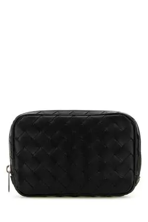 Bottega Veneta Leather Small Intrecciato Beauty Case - Black