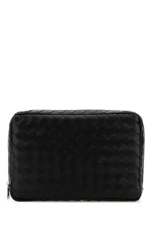 Bottega Veneta Leather Large Intrecciato Beauty Case - Black