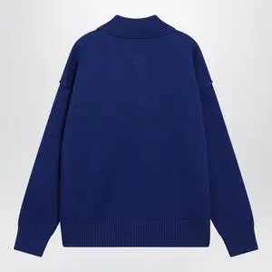 AMI Paris Electric De Coeur Polo Sweater In Wool - Blue