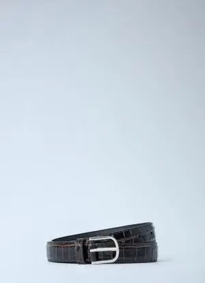 TOTEME Slim Croco-embossed Belt - Black