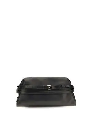 Moschino Leather Clutch With Buckle Detail - Black
