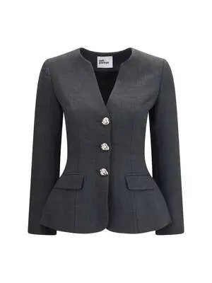 SELF-PORTRAIT Wool Peplum Blazer - Gray