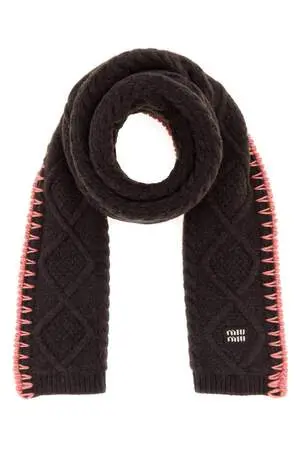 Miu Miu Dark Wool Blend Scarf - Brown