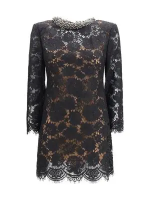 SELF-PORTRAIT Lace Long Sleeve Mini Dress - Black