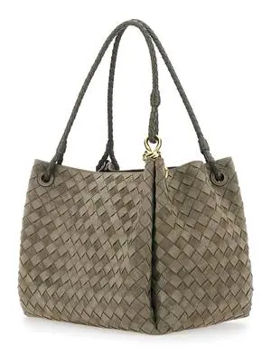 Bottega Veneta Shoulder Bag 'large Parachute' With All-over Intreccio Motif And Removable Pouch In Green Suede For - Multicolor