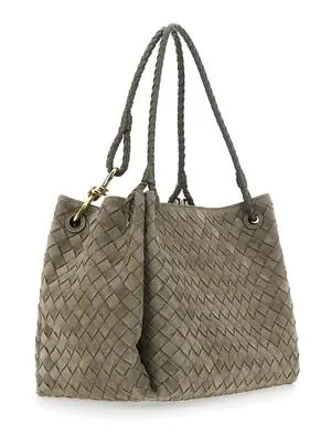 Bottega Veneta Shoulder Bag 'large Parachute' With All-over Intreccio Motif And Removable Pouch In Green Suede For - Multicolor