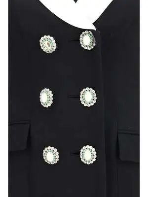 SELF-PORTRAIT Long Double-breasted Blazer With Contrast Neckline