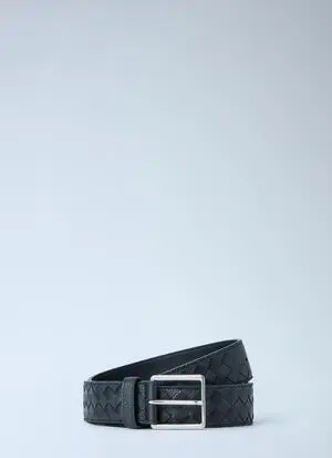 Bottega Veneta Woven Taurillon Leather Belt - Black