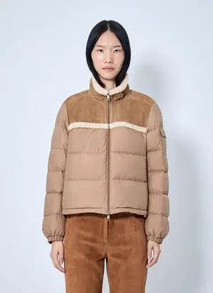 Moncler Aurore Shearling Trim Puffer Jacket - Brown