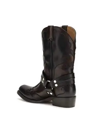 Versace Sylvester Leather Cowboy Boots - Black