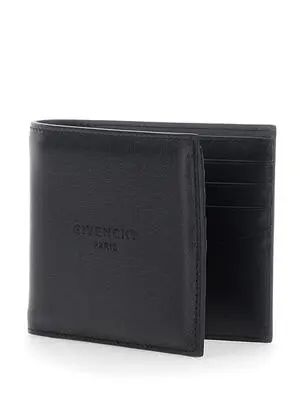 Givenchy Black Bi-fold Wallet With Logo Lettering Embossed On The Front In Pebbled Leather For