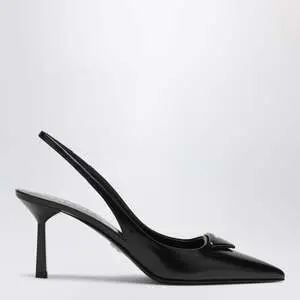 Prada Brushed Leather Slingback Pumps - Black