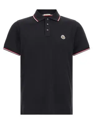 Moncler Tricolor Trim Polo Shirt - Blue