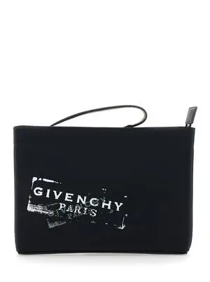 Givenchy Black Pouch With Top Handle And Logo Print On Front In Cotton For - Multicolor