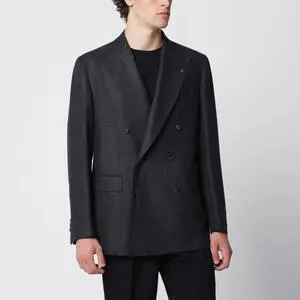 Tagliatore Anthracite Grey Double-breasted Jacket In Wool And Cashmere - Gray