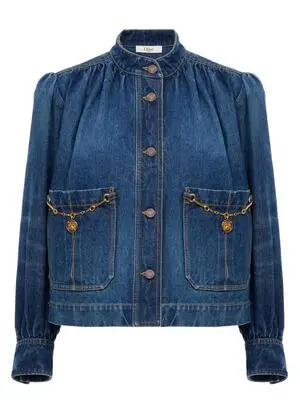 Chloé Denim High Neck Gathered Jacket