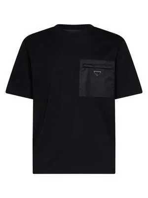 Prada Abbigliamento Black Jersey And Re-nylon Crewneck T-shirt - Multicolor