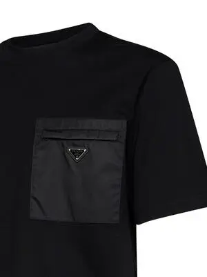 Prada Abbigliamento Black Jersey And Re-nylon Crewneck T-shirt - Multicolor