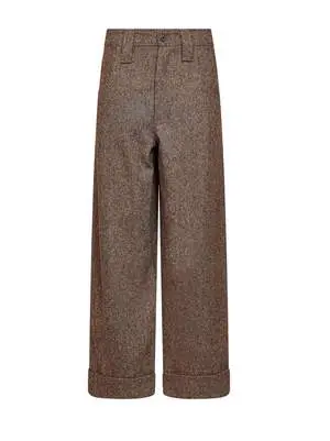 Brunello Cucinelli Cappuccino Donegal Baggy Trousers With Monili - Multicolor