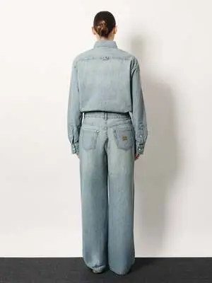 Miu Miu Cotton Jeans With Logo Lettering Embroidery - Multicolor