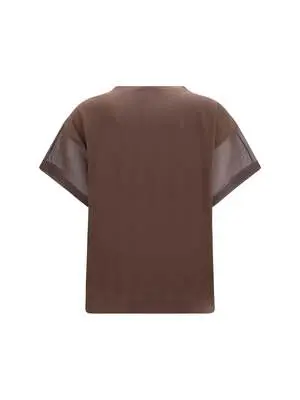 Brunello Cucinelli Cotton T-shirt With Sheer Sleeves - Brown