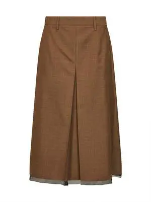 Prada Abbigliamento Tobacco Virgin Wool Midi Skirt - Multicolor