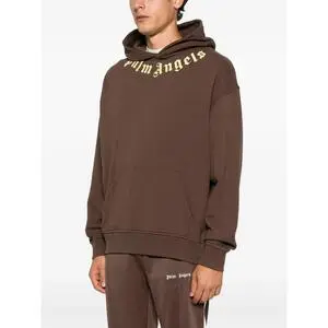 Palm Angels Logo Print Hooded Sweatshirt - Brown