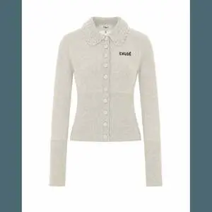 Chloé Logo Slim Fit Cardigan - Gray