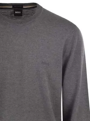 BOSS Regular Fit Virgin Wool Jumper With Embroidered Logo - Gray