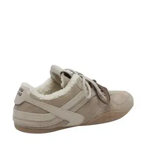 Miu Miu Gymnasium Suede And Shearling Sneakers - Cream
