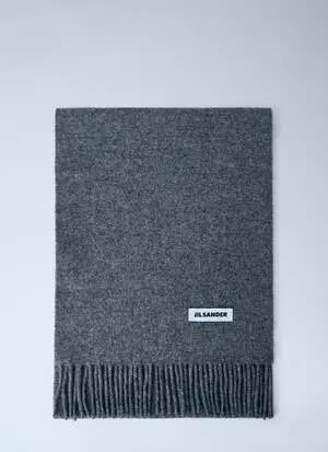 JIL SANDER Fringed Wool Scarf - Gray