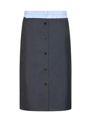Prada Abbigliamento Slate Wool And Mohair Midi Skirt With Shirt-style Insert - Multicolor