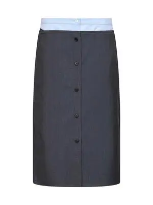Prada Abbigliamento Slate Wool And Mohair Midi Skirt With Shirt-style Insert - Multicolor