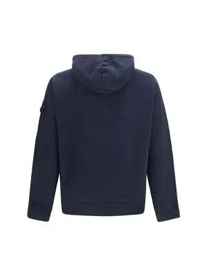 Stone Island Cotton Hoodie With Zip And Compass Logo - Blue