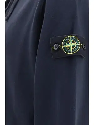 Stone Island Cotton Hoodie With Zip And Compass Logo - Blue
