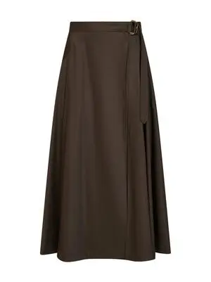 Burberry Wool Twill Belted Midi Skirt - Multicolor