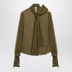 Saint Laurent Lavalliã¨re Blouse In Bronze Silk - Green