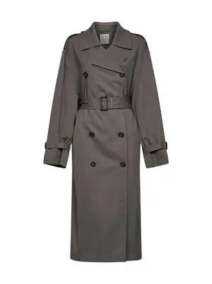 TOTEME Taupe Crisp Cotton Blend Double-breasted Trench Coat - Multicolor