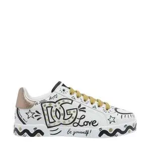 Dolce & Gabbana Portofino Leather Sneakers - White